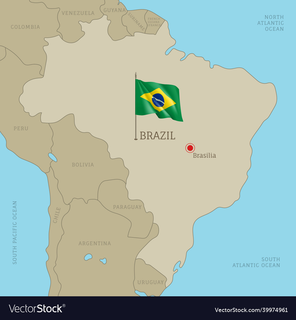 High detailed brazil map with flag and labelings Vector Image