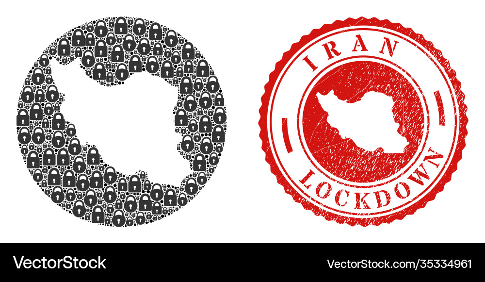 Lockdown scratched seal and lock mosaic hole iran Vector Image