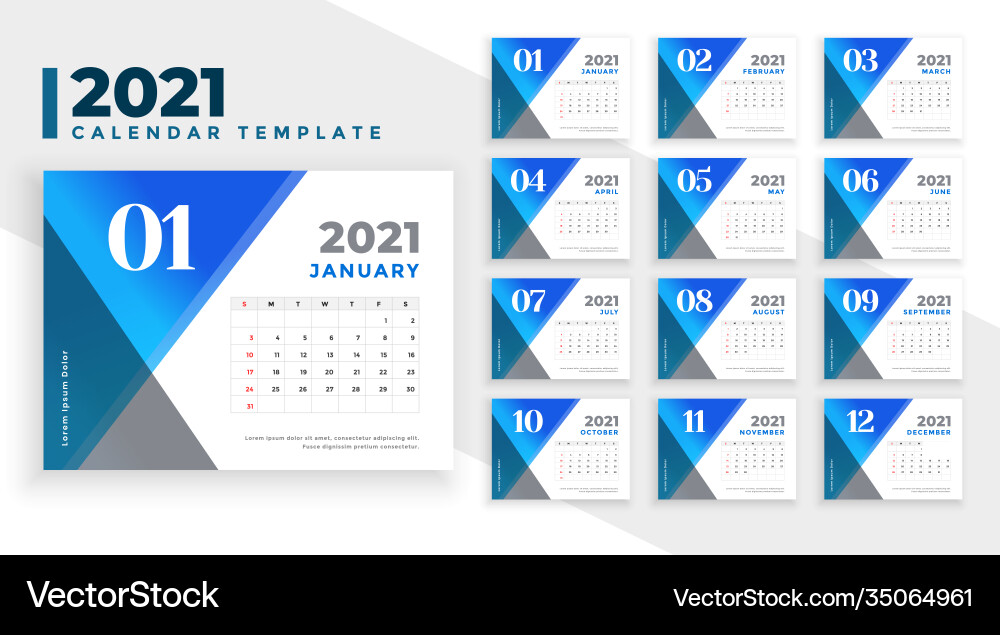 New year 2021 abstract blue calendar template Vector Image