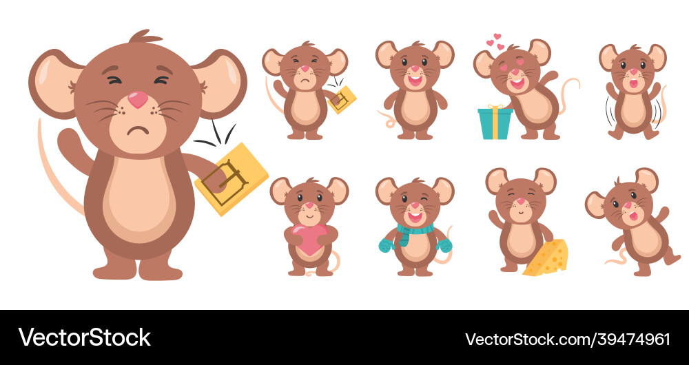 Set cute mice character mouse cartoon animal Vector Image