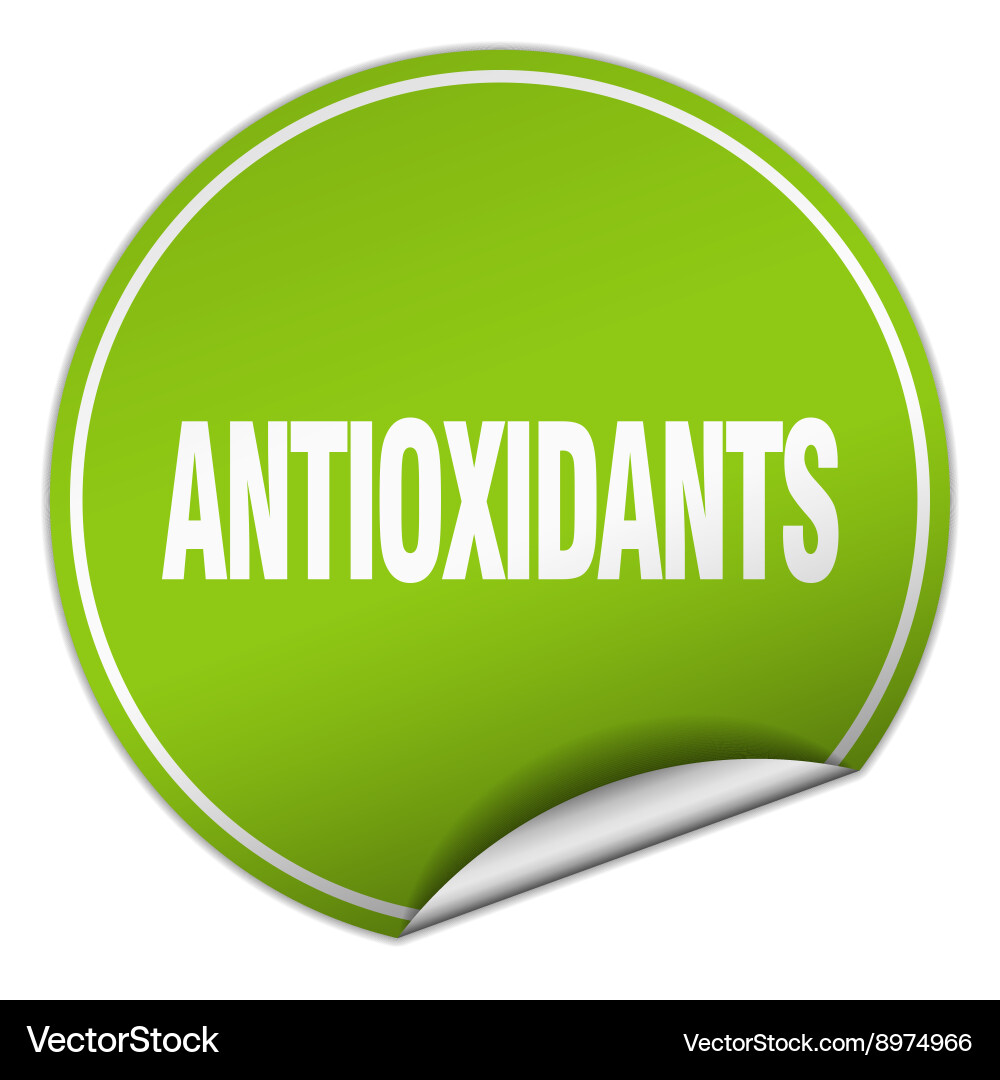 Antioxidants round green sticker isolated on white