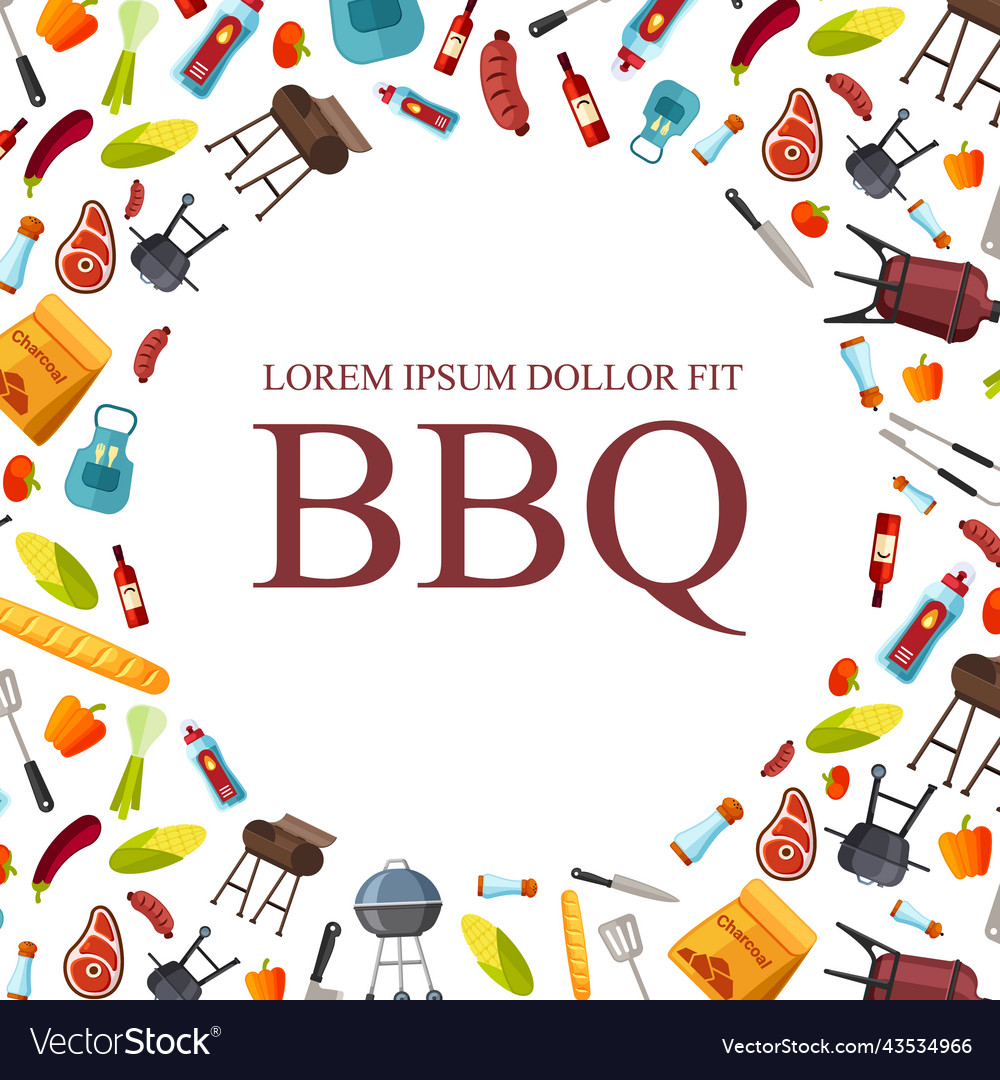 Bbq background decorative template with barbecue Vector Image
