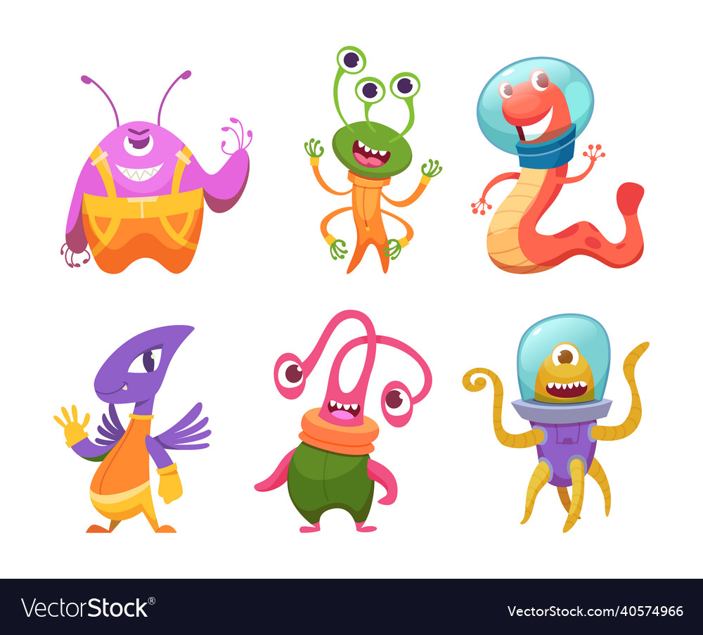 Cartoon aliens space monsters freak mysterious Vector Image