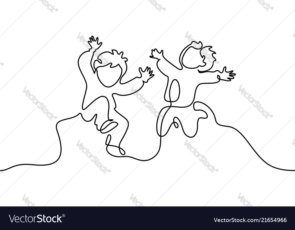 Continuous one line drawing happy boys running Vector Image