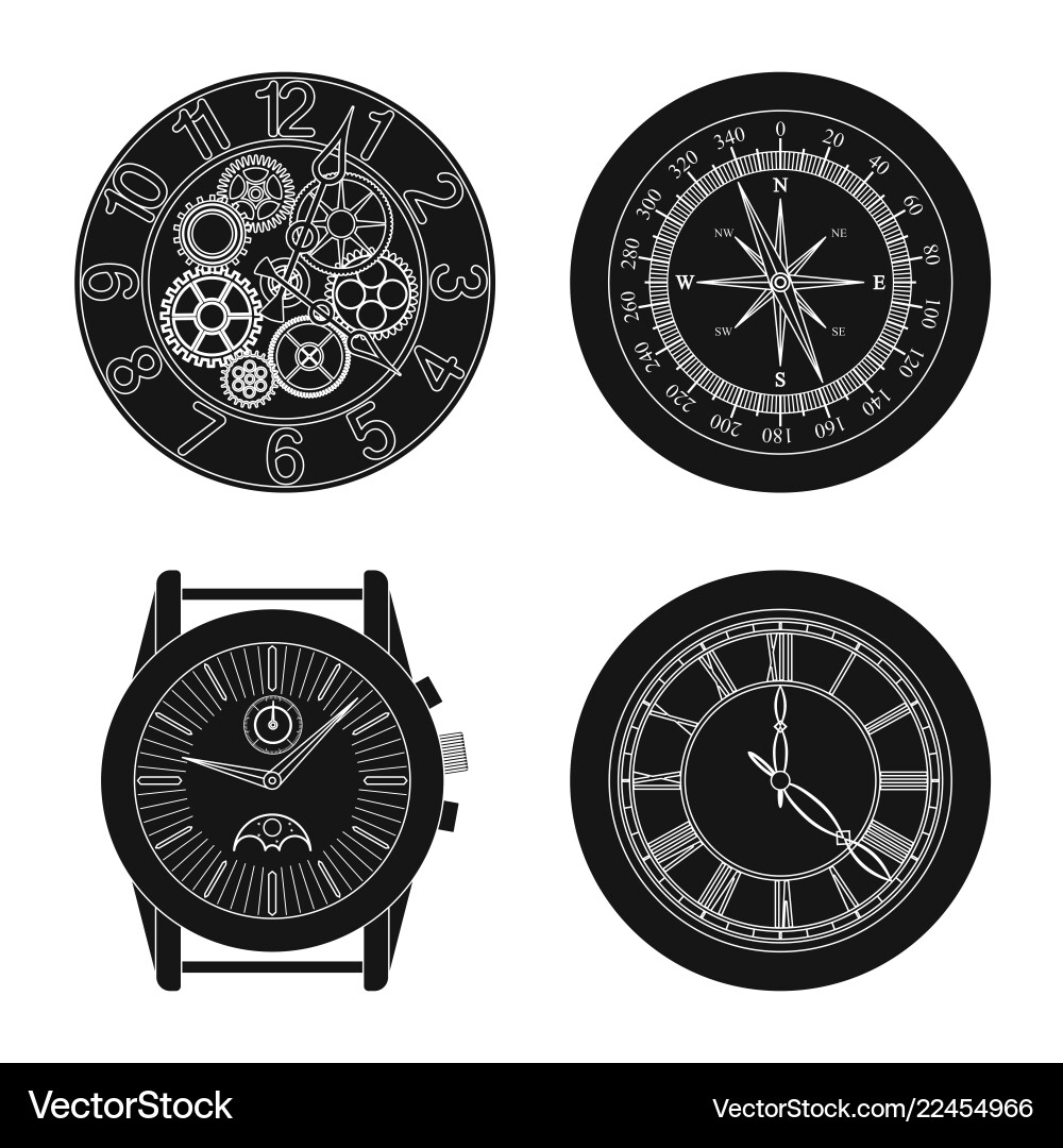 Design of clock and time icon set Royalty Free Vector Image