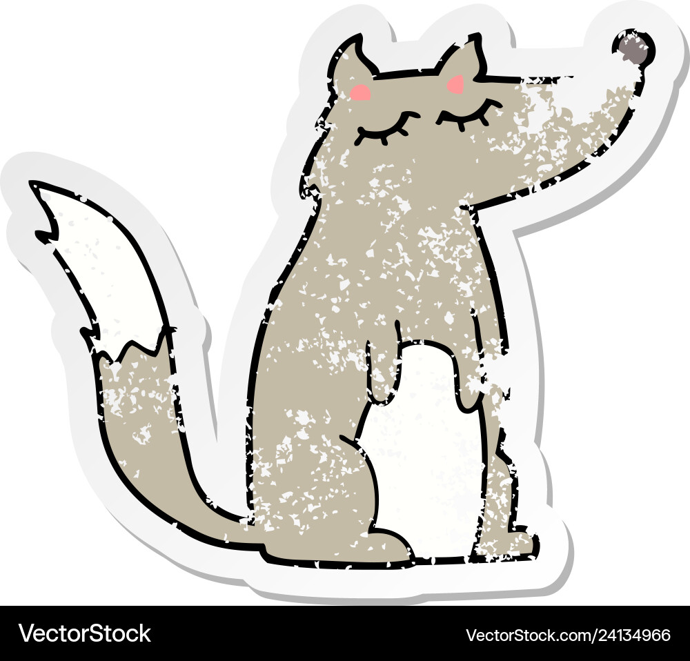 Distressed sticker of a cartoon wolf Royalty Free Vector