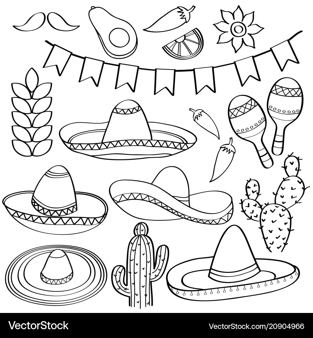 Doodle mexico symbol collection isolated in black Vector Image