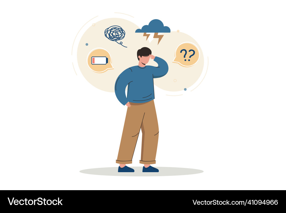 Flat man with symptoms of depression disorder Vector Image