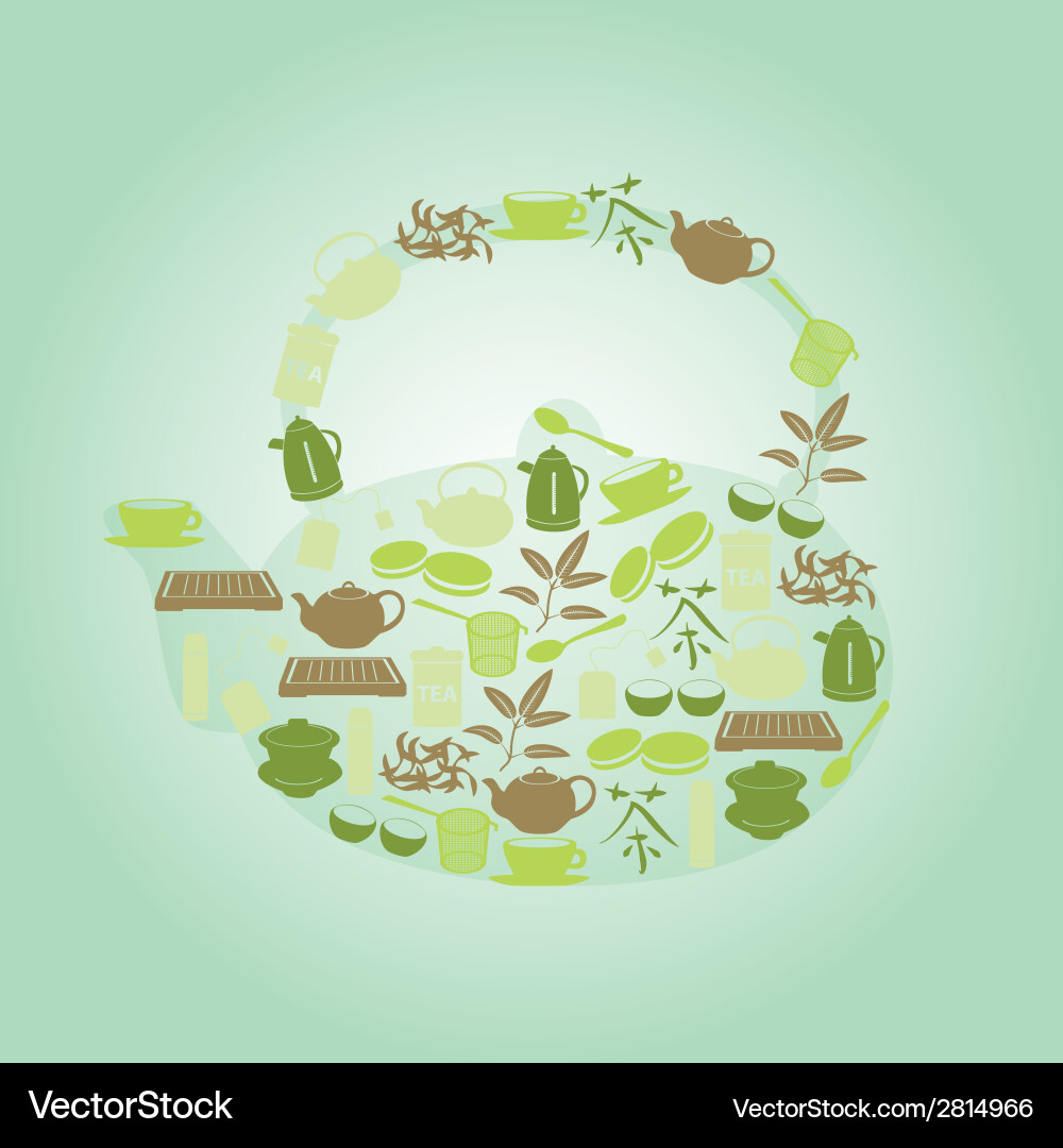 Green tea icons in teapot shape eps10 Royalty Free Vector