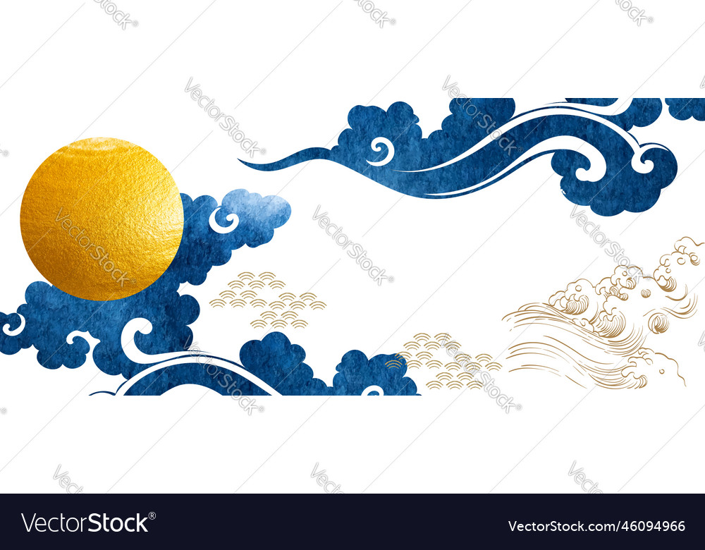 Japanese background with gold moon and sun Vector Image