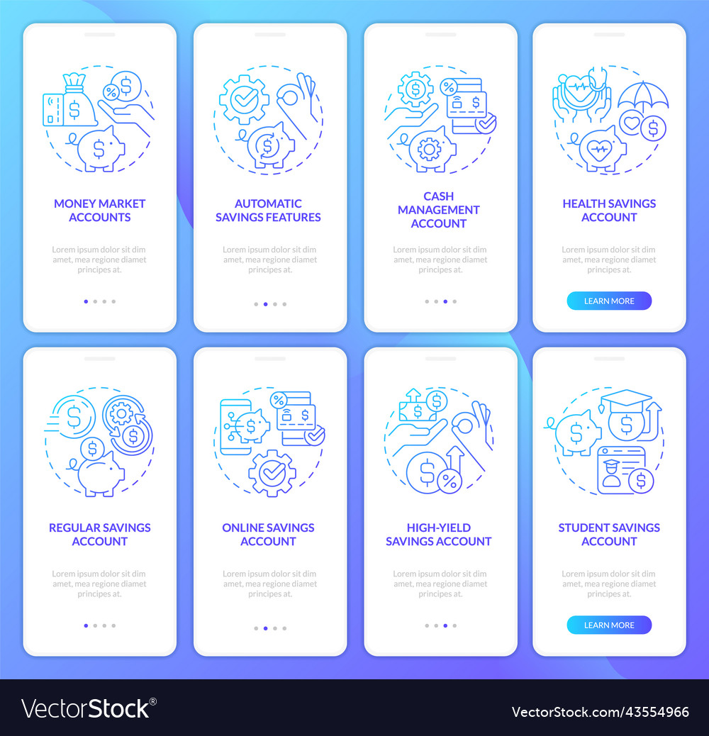 Saving Accounts Types Blue Gradient Onboarding Vector Image