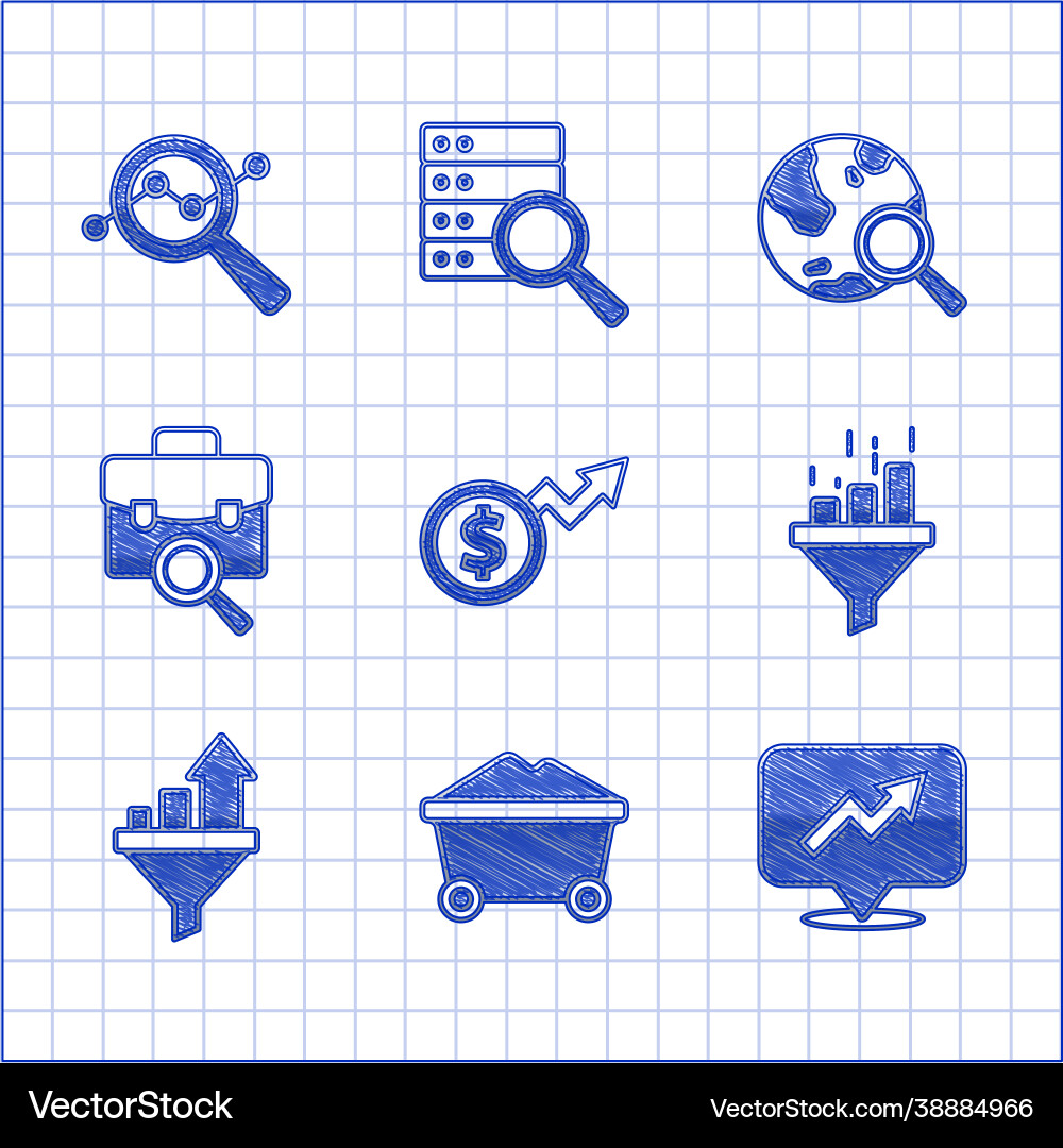 Set financial growth dollar coal mine trolley Vector Image