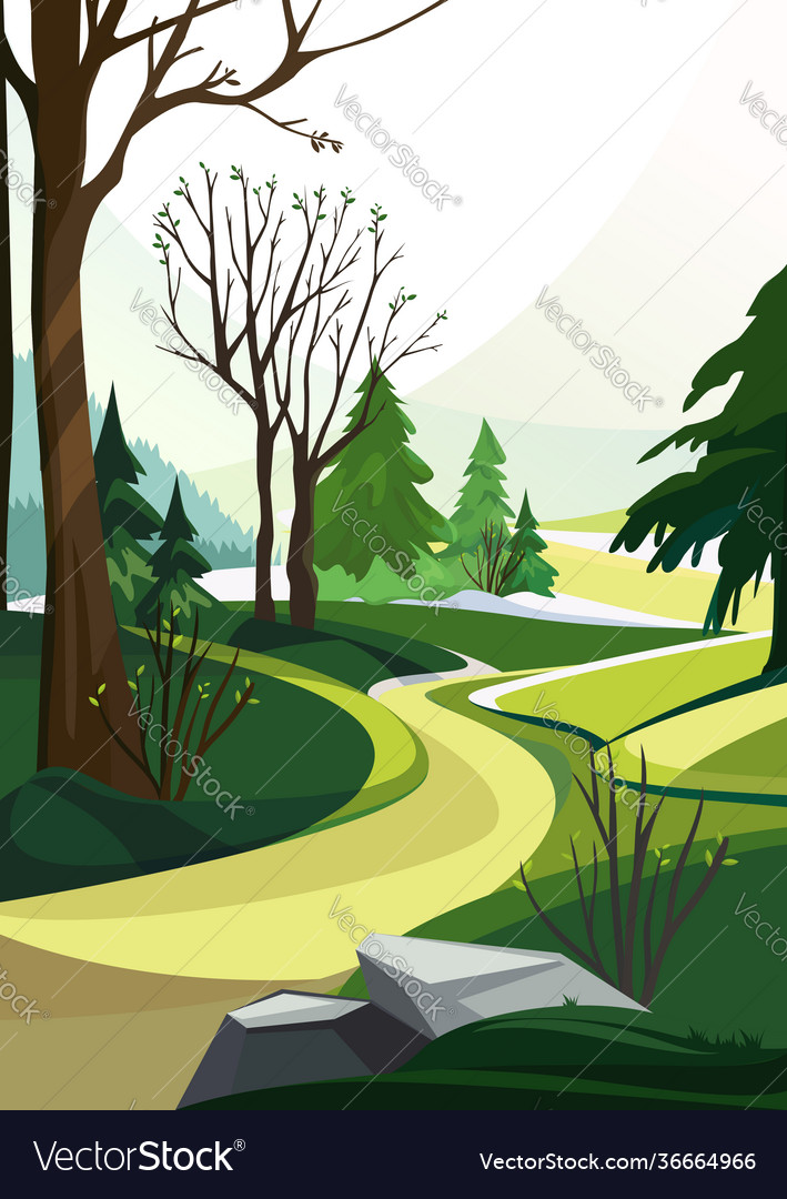 Spring forest with different trees Royalty Free Vector Image