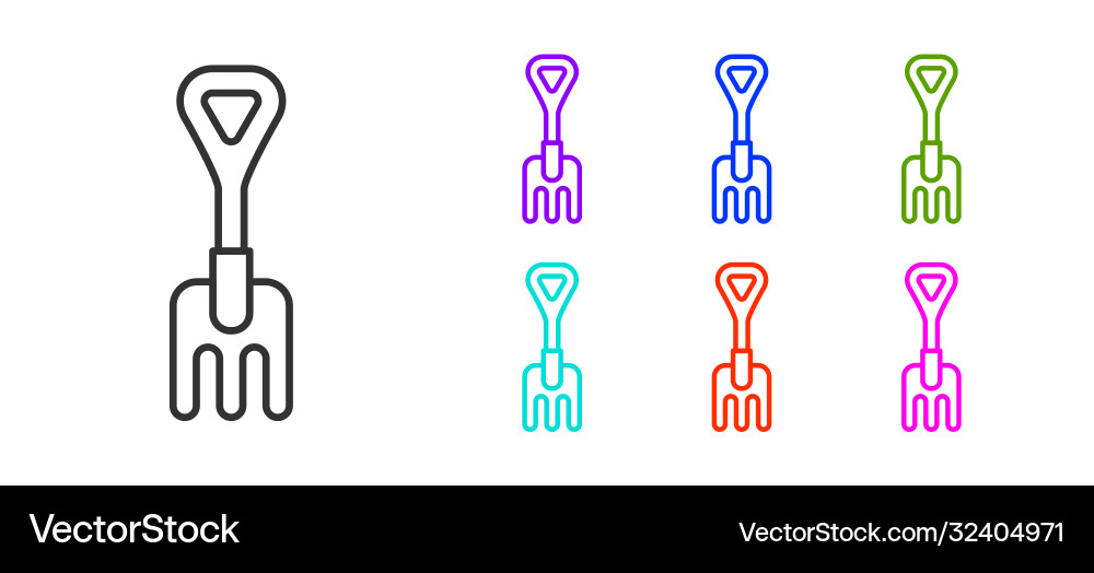 Black line garden rake icon isolated on white Vector Image