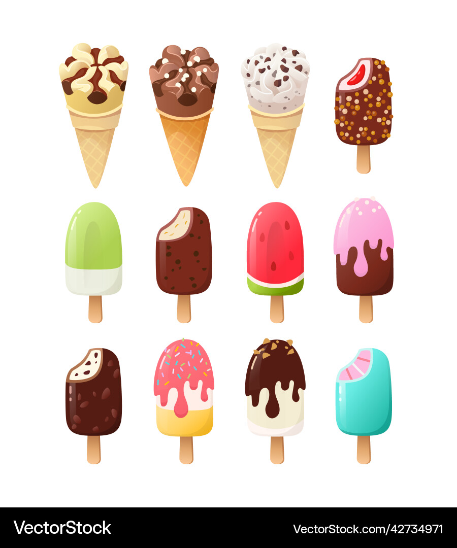 Ice cream cones and popsicles Royalty Free Vector Image