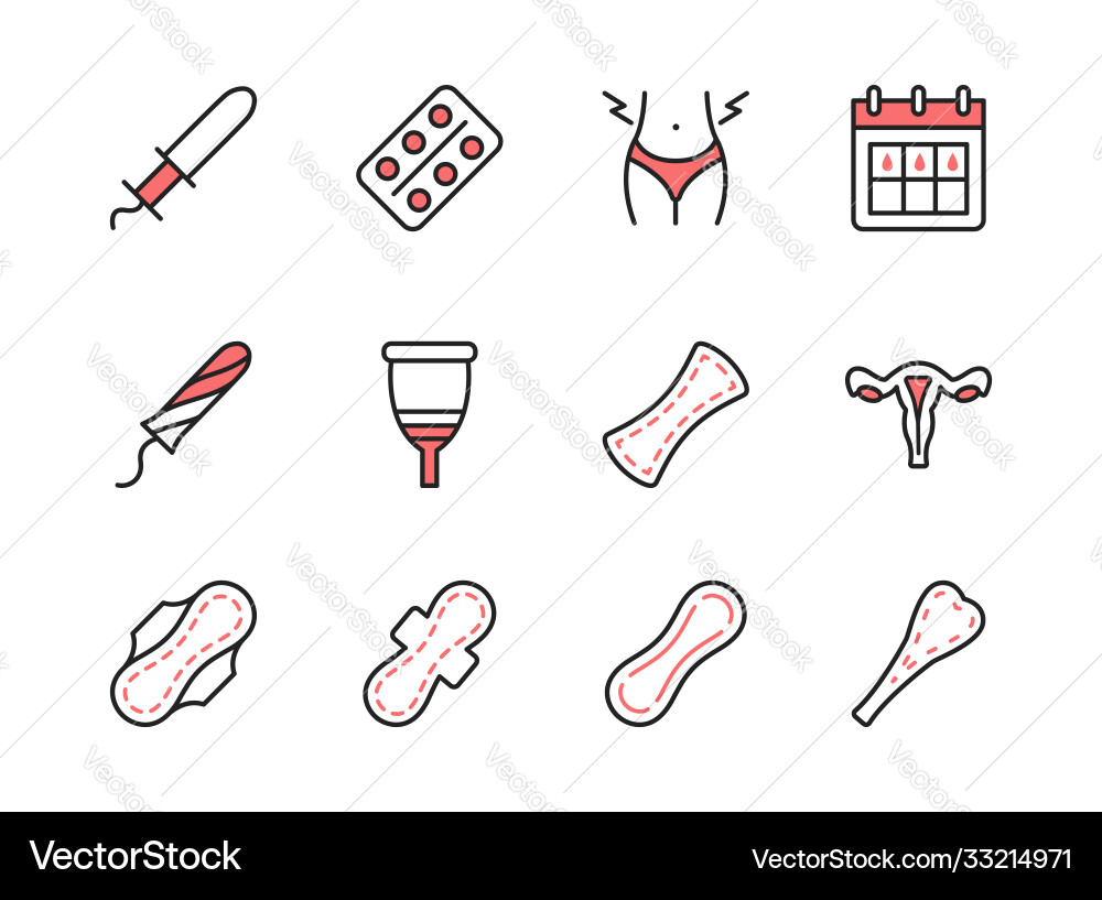 Menstruation line flat icon set can be used Vector Image