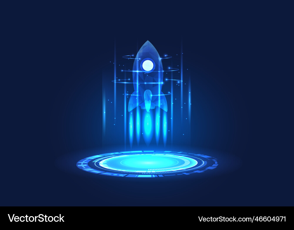 Rocket is above the technology circle it means Vector Image