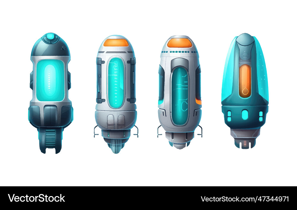 Ui set of cryochamber capsule Royalty Free Vector Image