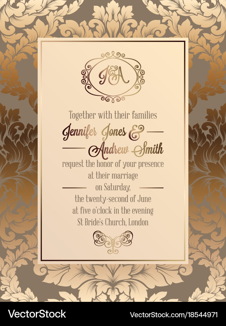 Vintage baroque style wedding invitation card Vector Image
