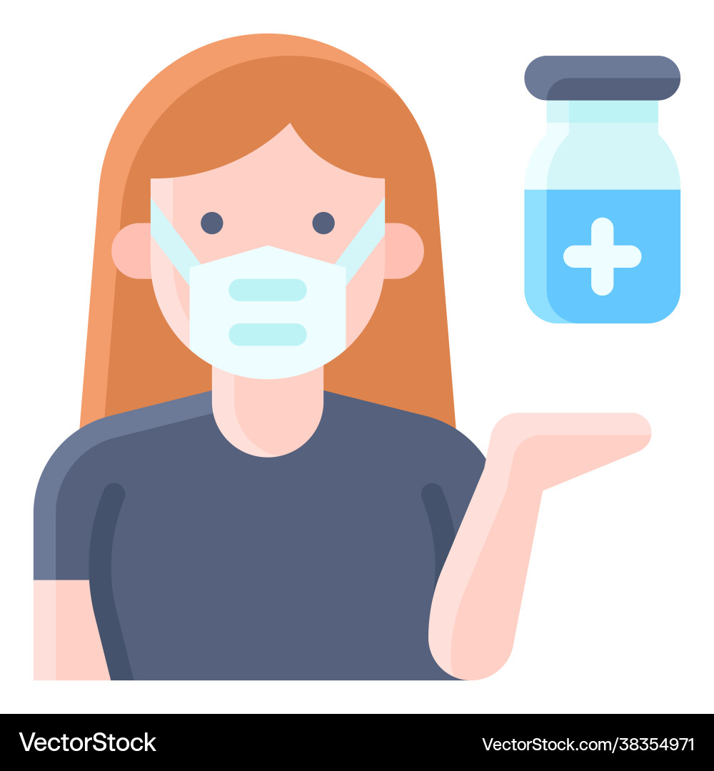 Woman with vaccine bottle icon Royalty Free Vector Image