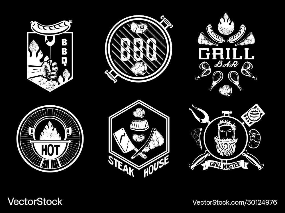 Bbq vintage emblem set barbecue retro signs Vector Image