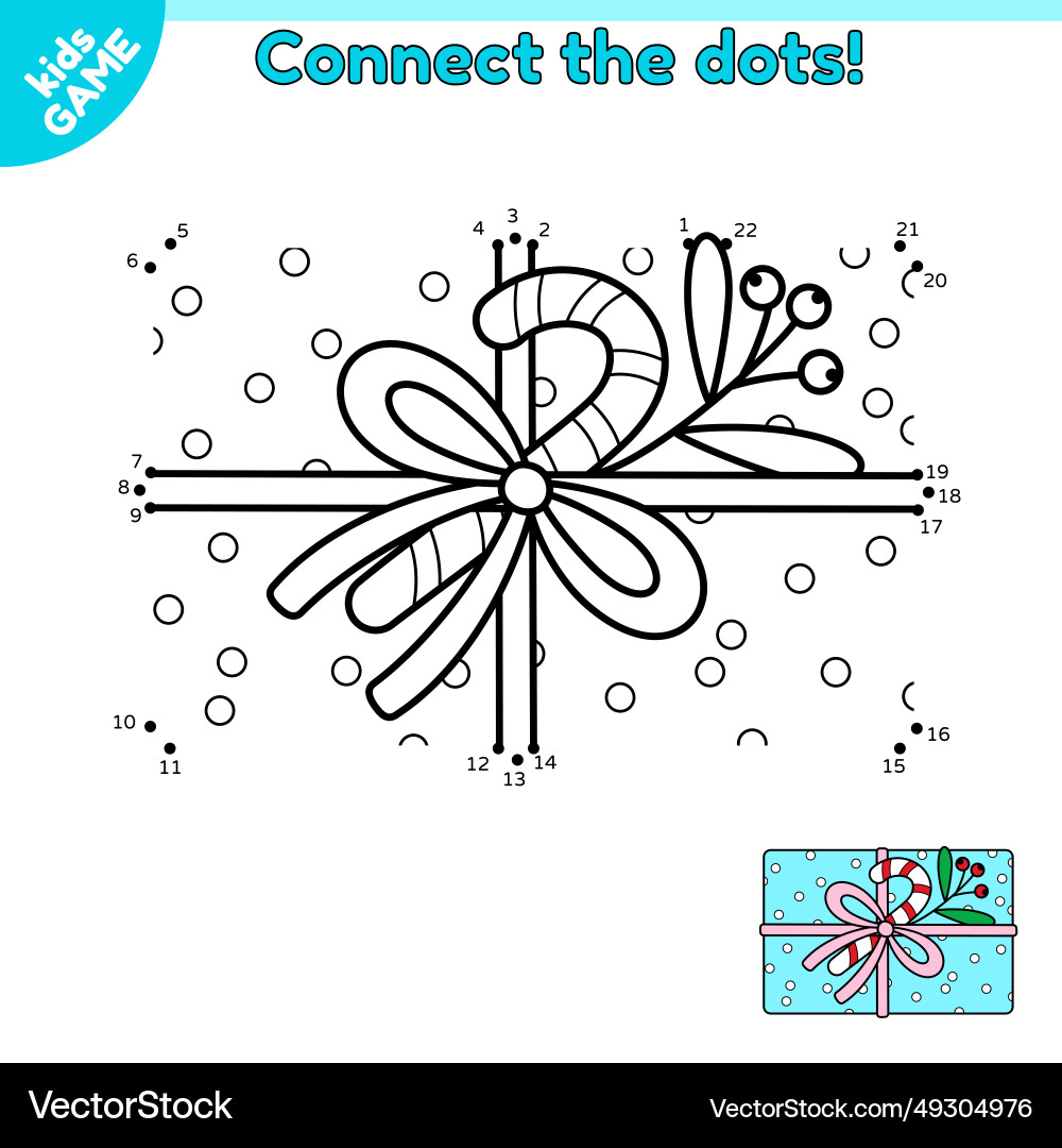 Game connect the dots and draw christmas gift box Vector Image