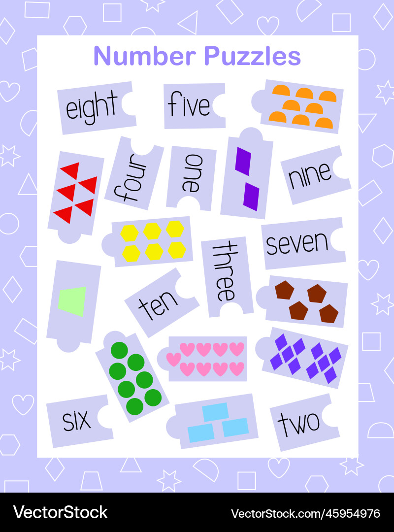 Geometric shapes puzzle print and cut leaning Vector Image