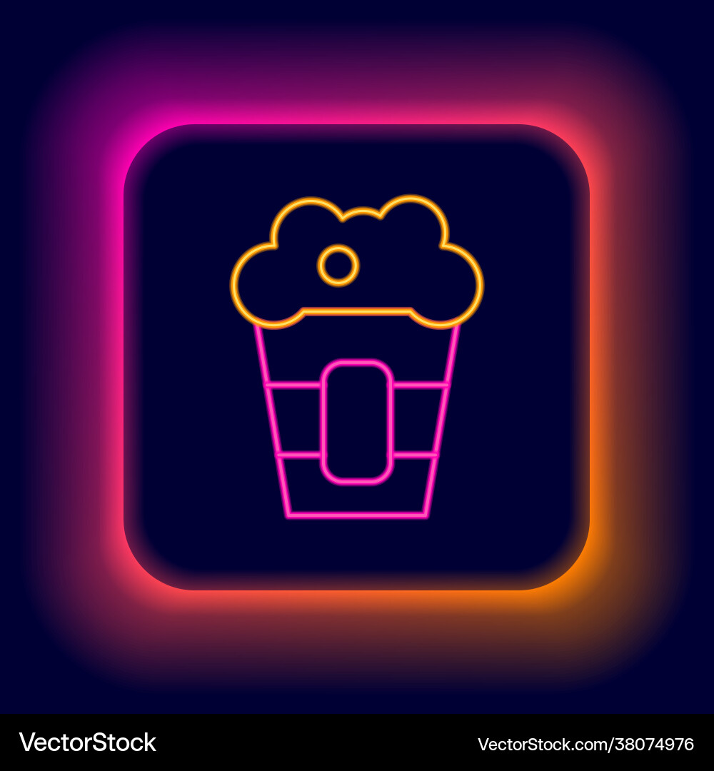 Glowing neon line popcorn in cardboard box icon Vector Image