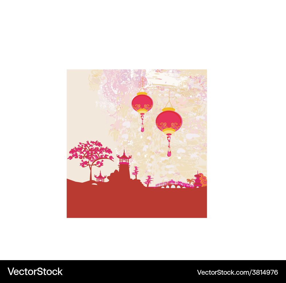 Old paper with asian landscape and chinese Vector Image
