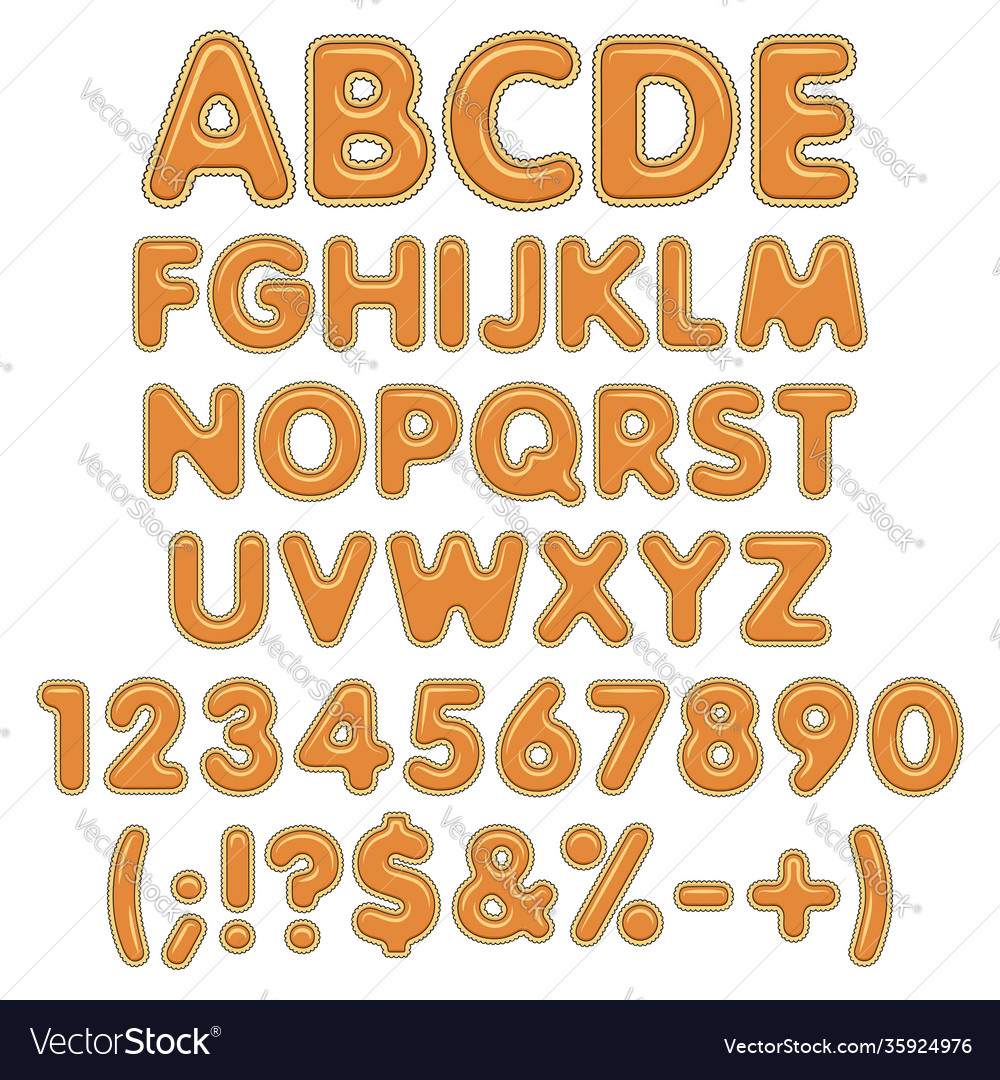 Pumpkin pie alphabet letters numbers and signs Vector Image