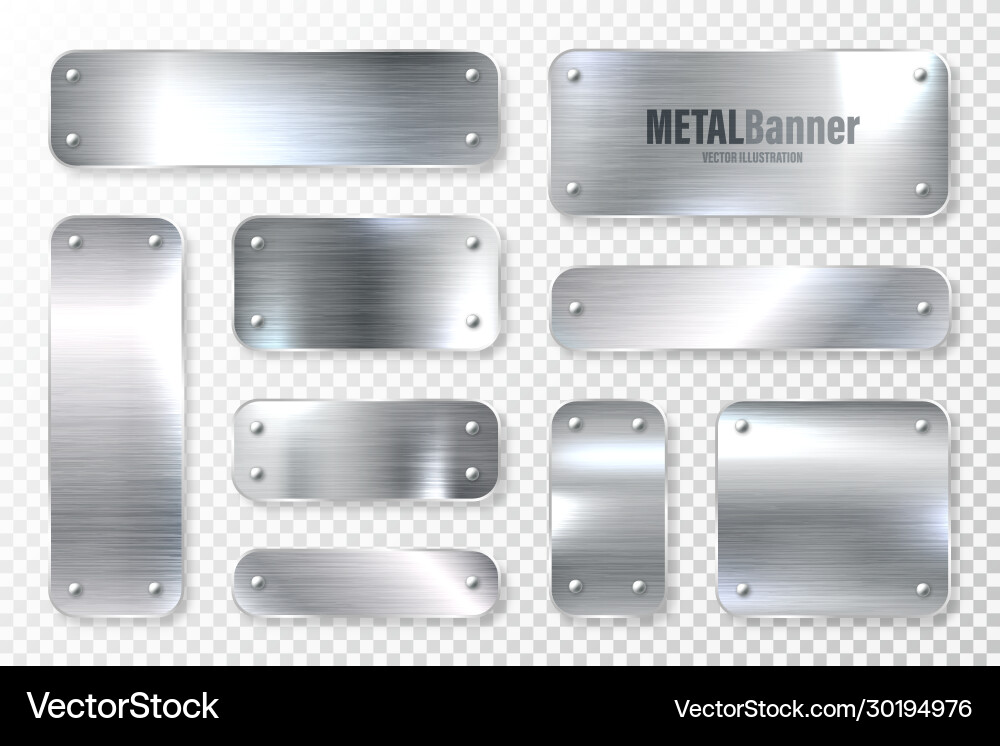Realistic shiny metal banners set brushed steel Vector Image