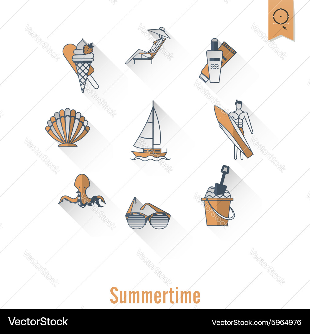 Summer and beach simple flat icons Royalty Free Vector Image