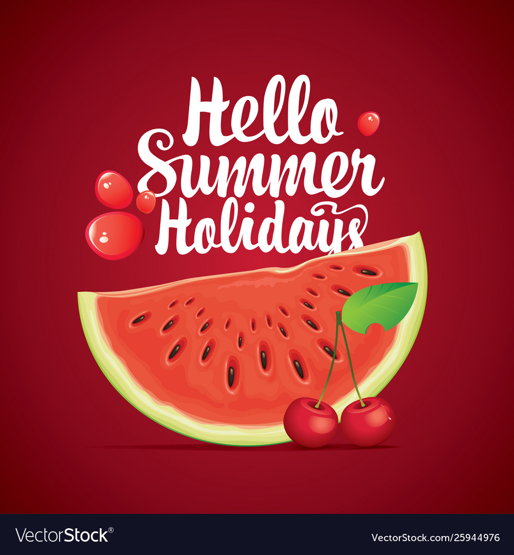 Summer banner with watermelon and cherry Vector Image