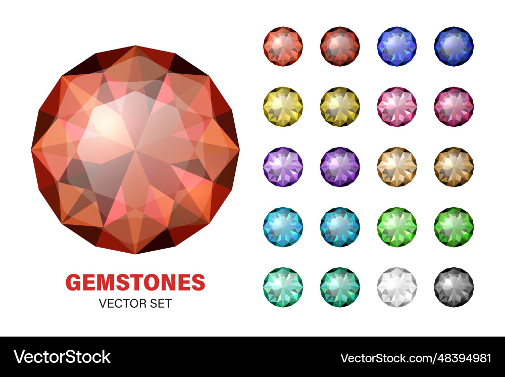3d realistic colorful gemstone icons set Vector Image