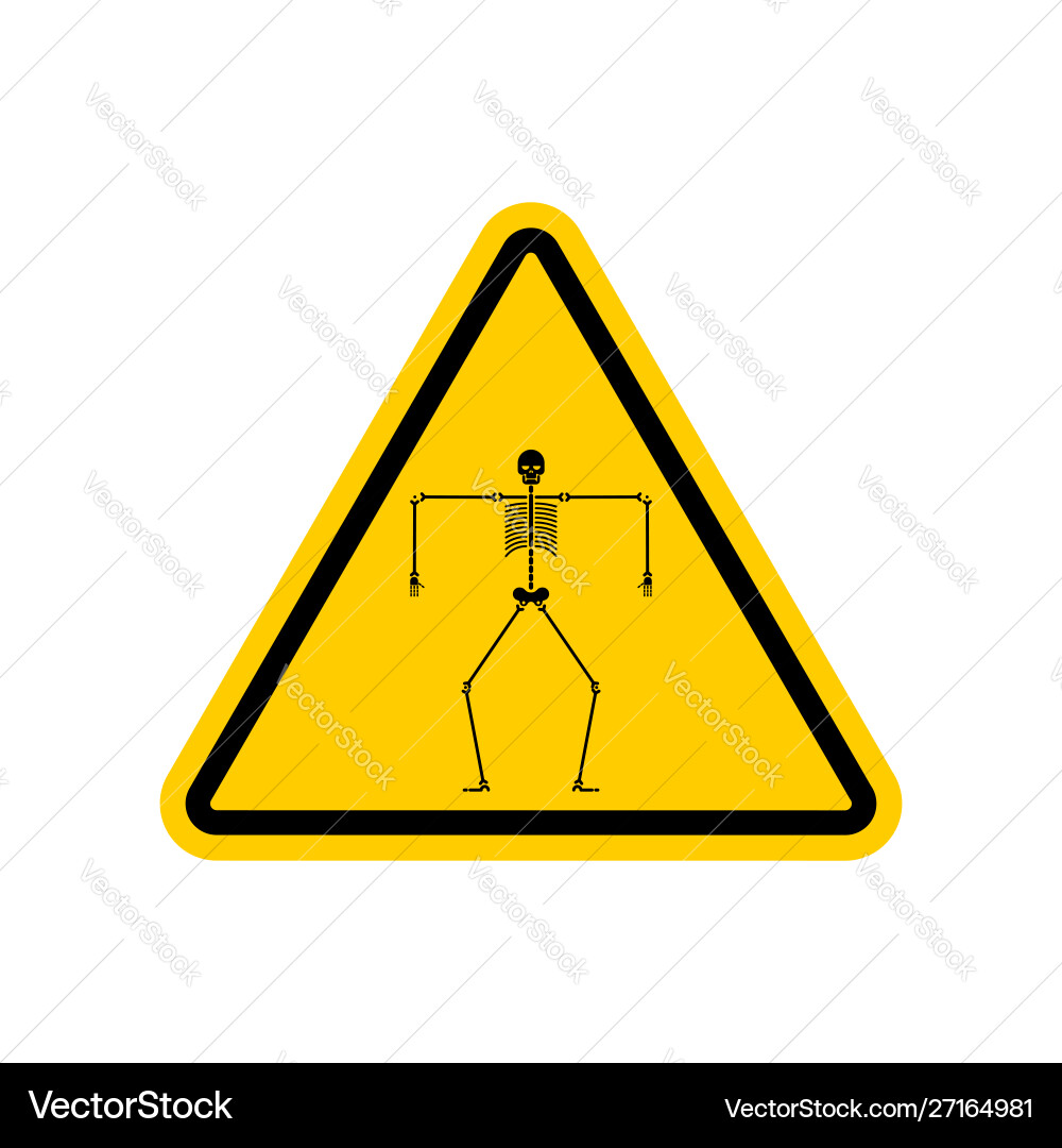 Attention death skeleton caution yellow road sign Vector Image