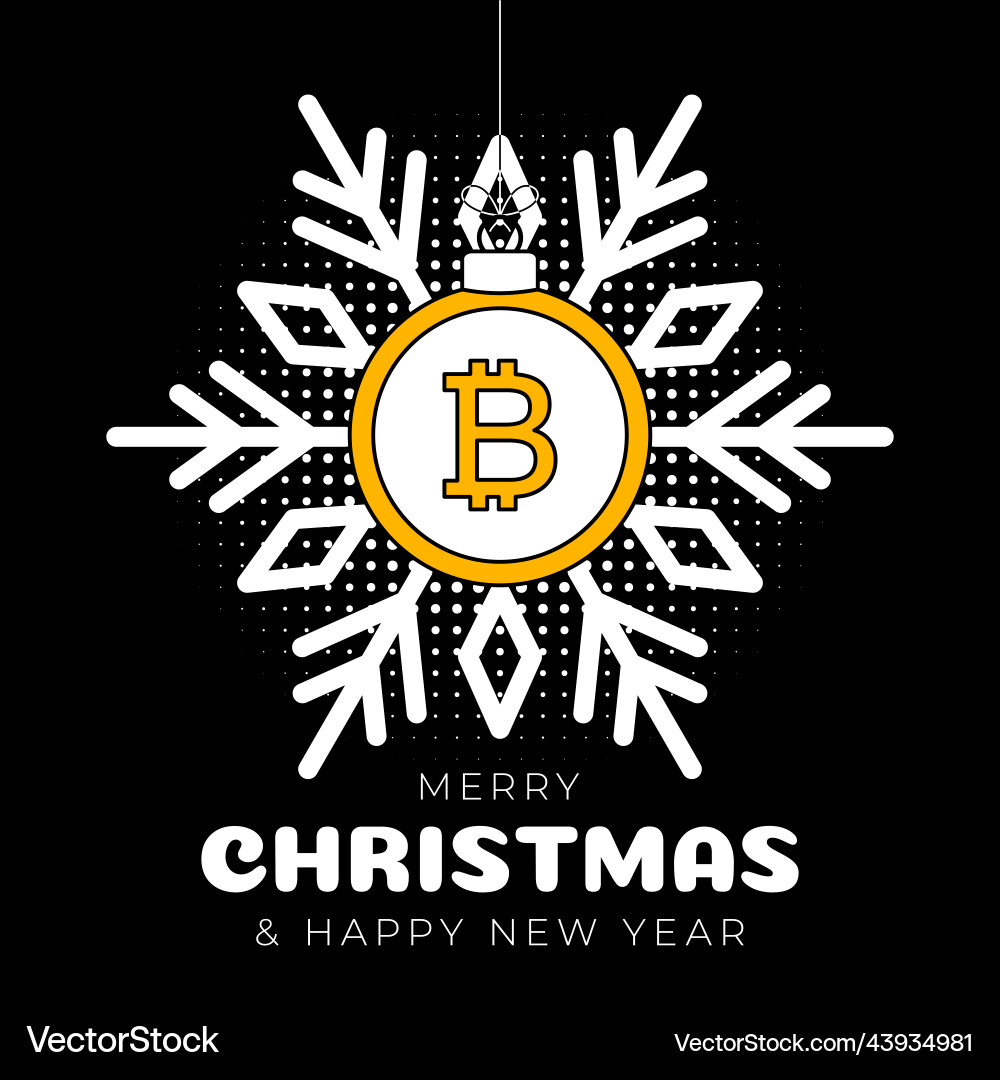 Bitcoin christmas greeting card merry Royalty Free Vector