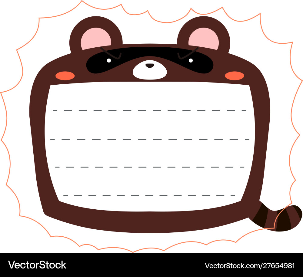 Cute black raccoon noteboard Royalty Free Vector Image