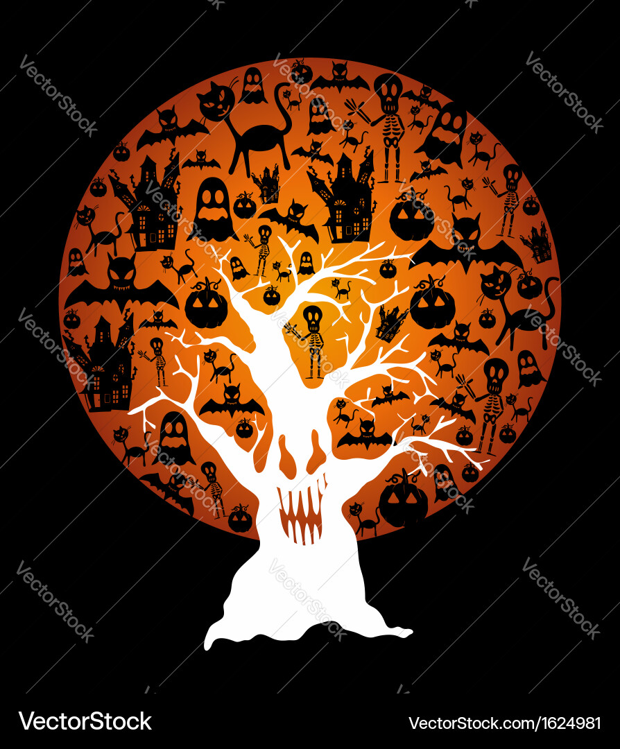 Happy halloween full moon and spooky tree eps10 Vector Image