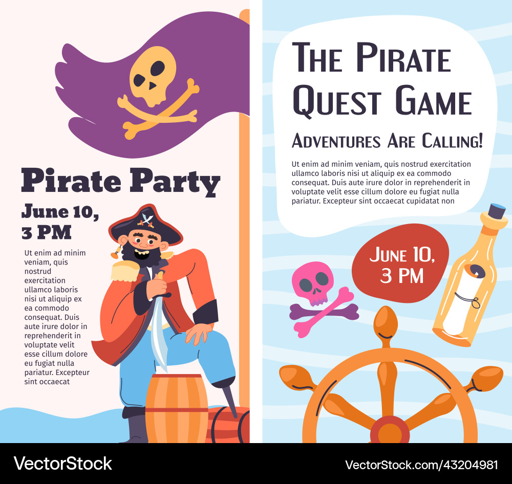 Pirate quest games adventures are calling party Vector Image