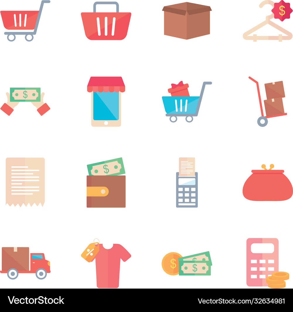 Shopping icon set flat style Royalty Free Vector Image