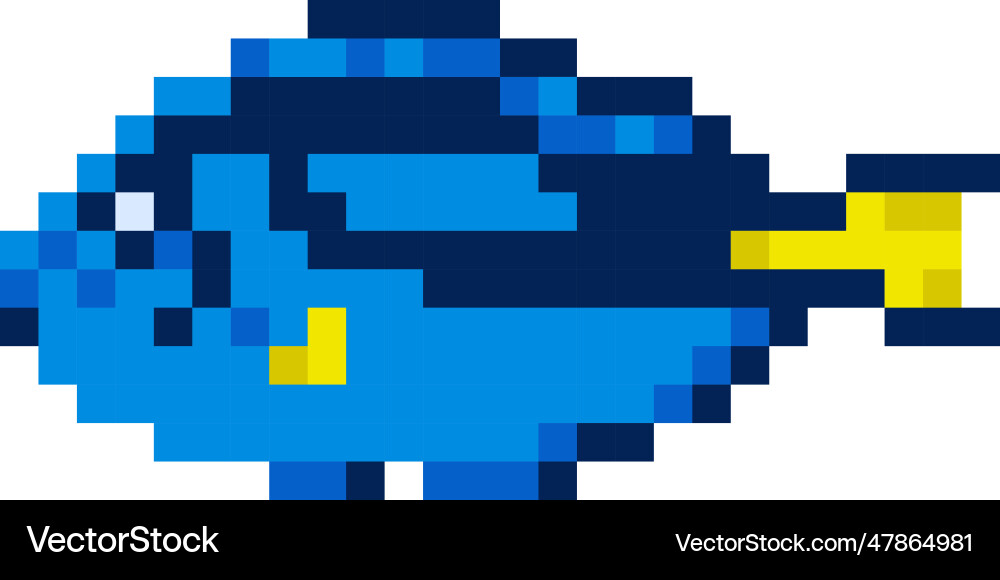 Surgeonfish pixel art tropical aquarium fish icon Vector Image