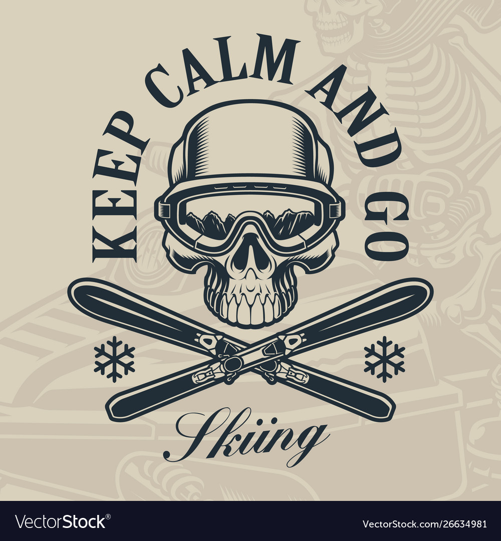 Vintage a skull in ski glasses Royalty Free Vector Image