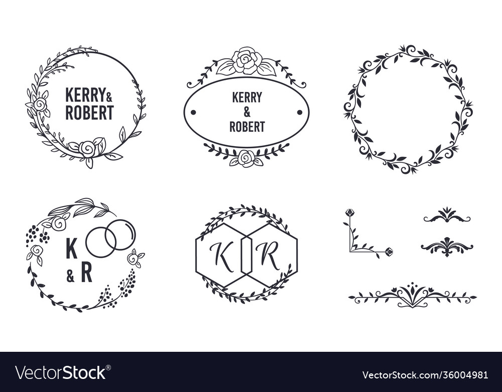 Wedding elegant monograms round frames Royalty Free Vector