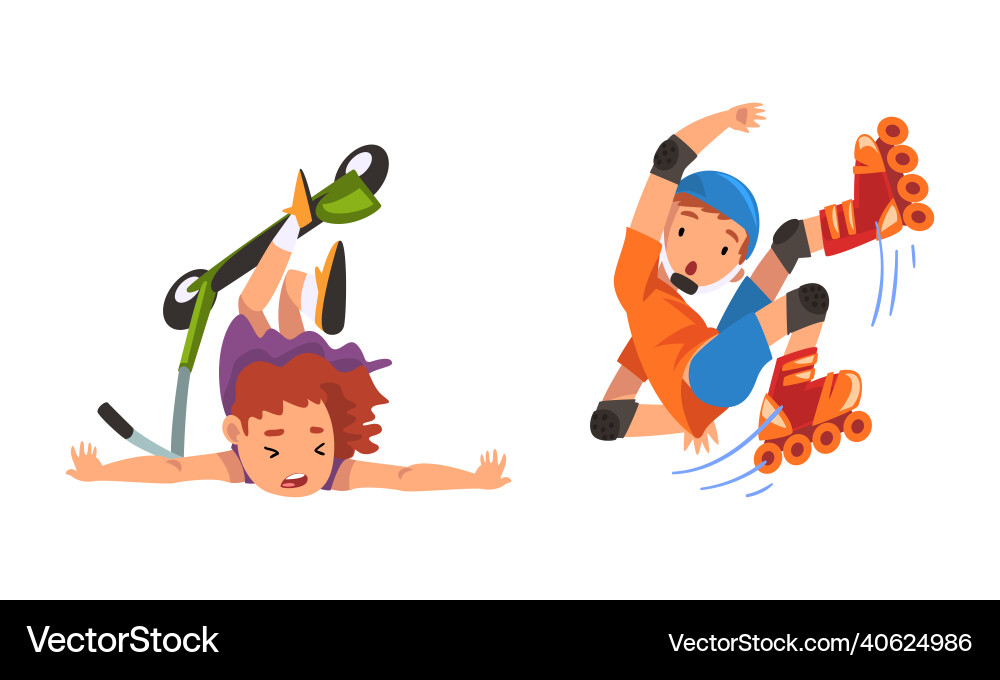 Boy and girl falling off roller skate kick Vector Image