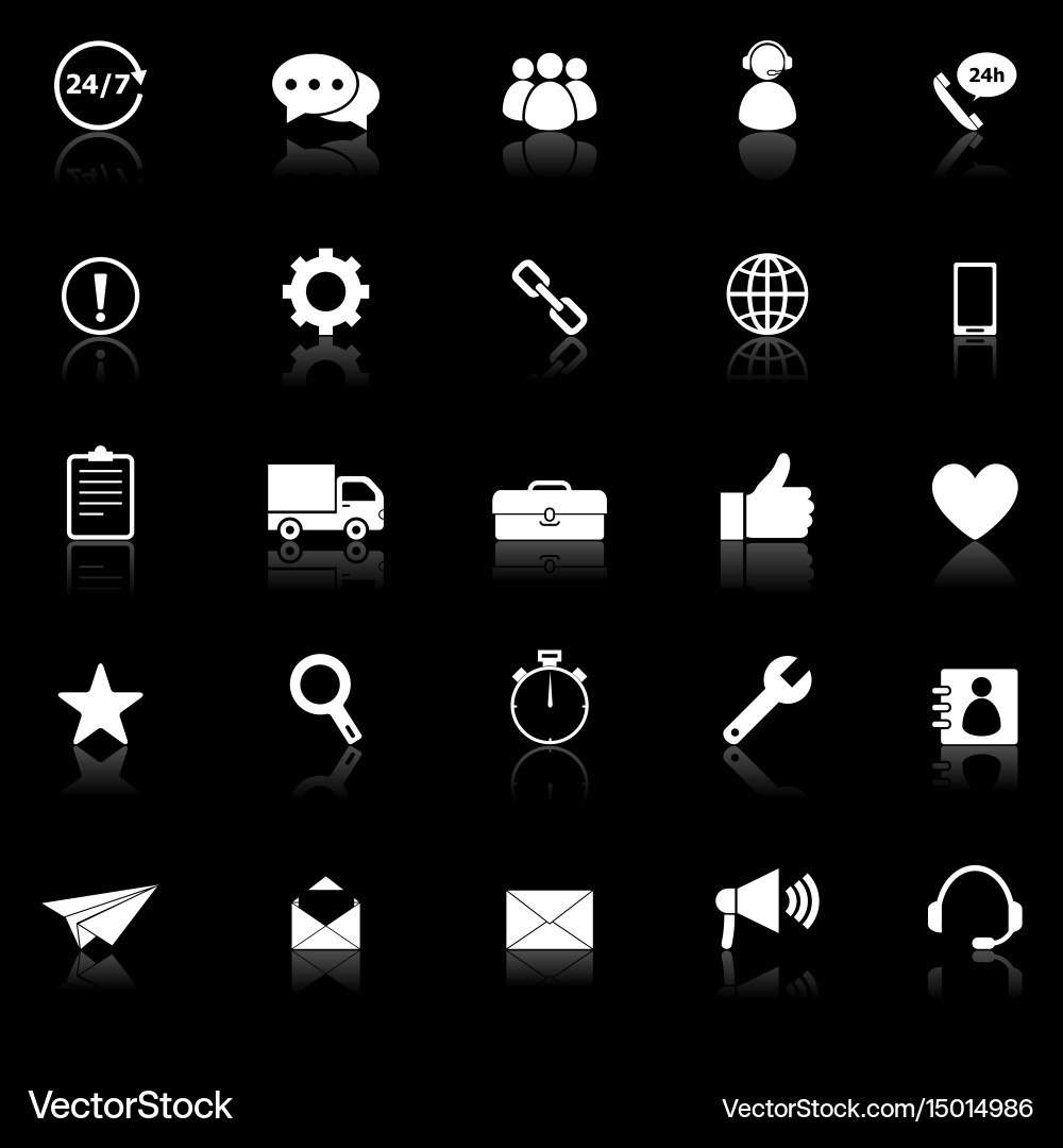 Customer service icons with reflect on black Vector Image