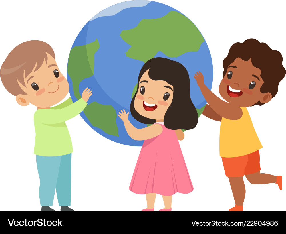 Cute multicultural little kids standing around the