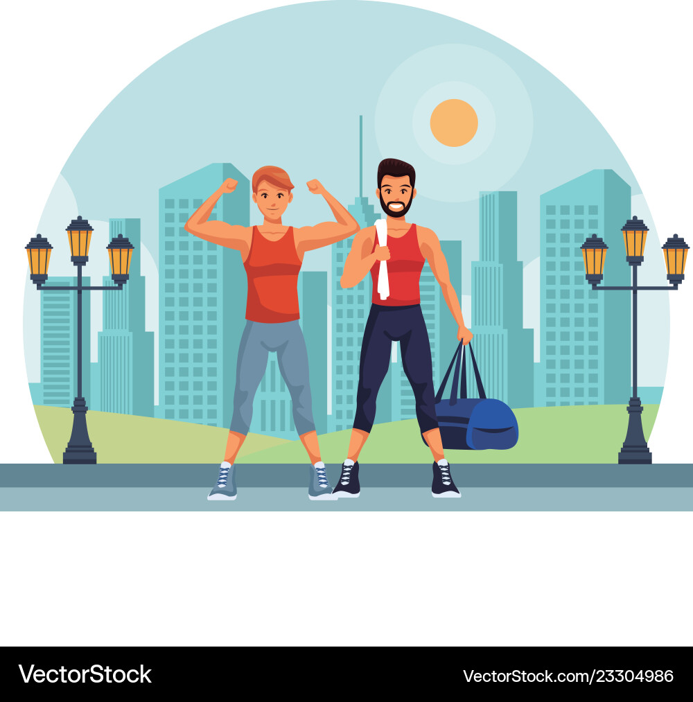 Fit men doing exercise Royalty Free Vector Image