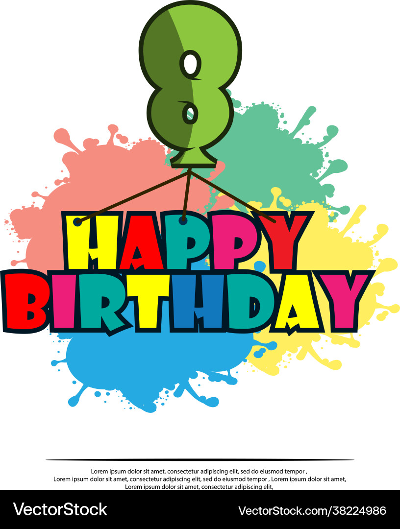 Happy birthday design with number eight Royalty Free Vector