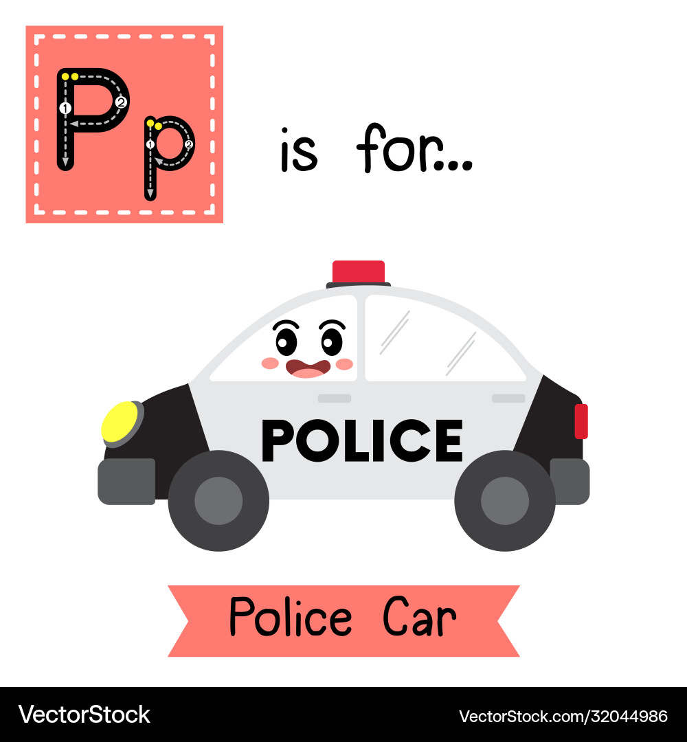 Letter p tracing police car Royalty Free Vector Image