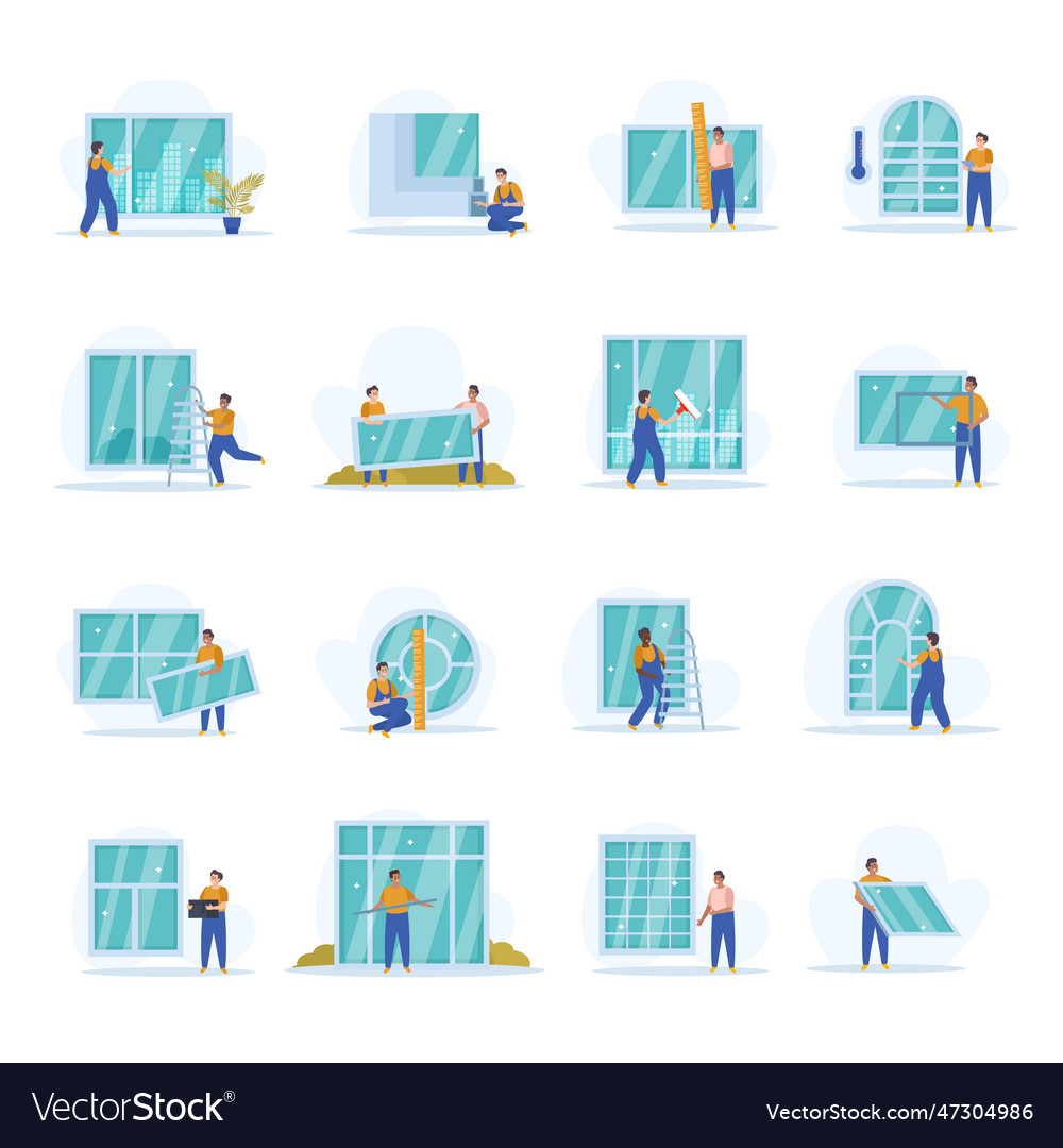 Plastic windows flat icons Royalty Free Vector Image